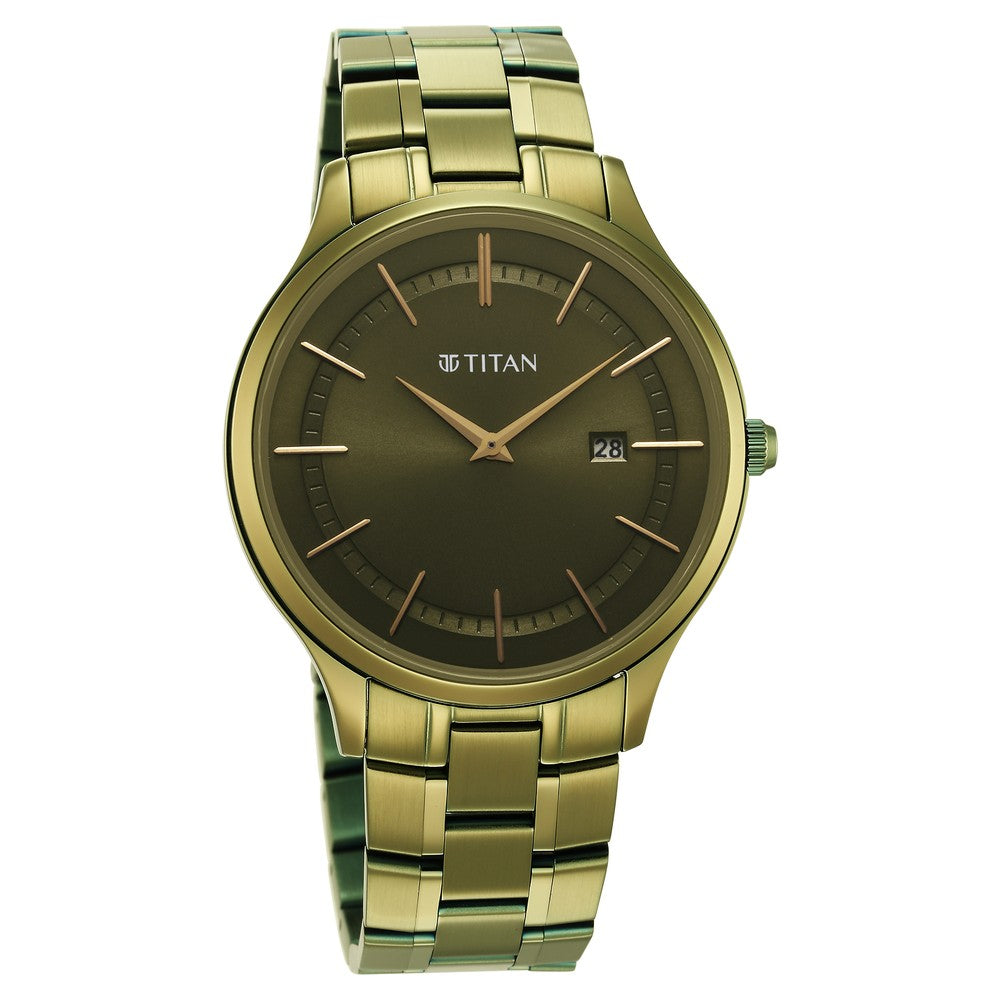 Titan Classique Slimline Green Dial Analog with Day and Date Stainless ...